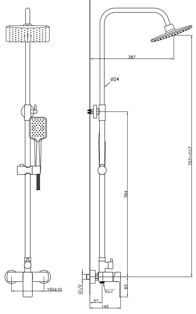 Aqualine FACTOR sprchový sloup s pákovou baterií, chrom - FC960