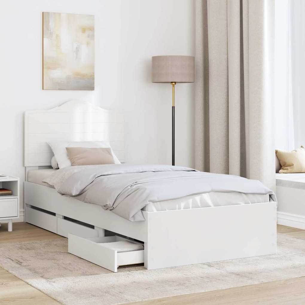Rám postele se zásuvkou Bílý 75 x 190 cm Inženýrské dřevo 3413464