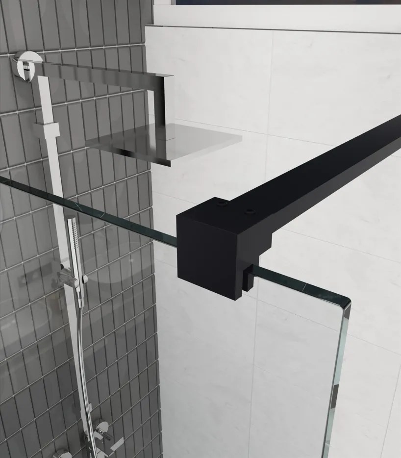 Erga Paris, sprchová zástěna Walk-In 30x200 cm, 8mm šedé sklo, černý profil, ERG-V02-PARIS-030x200-GR-BK