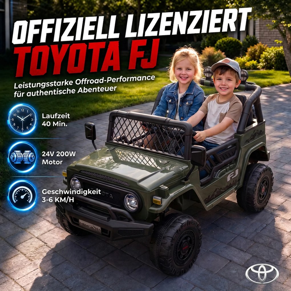 AIYAPLAY Dětské elektrické auto TOYOTA FJ 24V, elektrické auto pro děti s dálkovým ovládáním, motor 200W, lithiová baterie, 2-místné pro 3-8 let