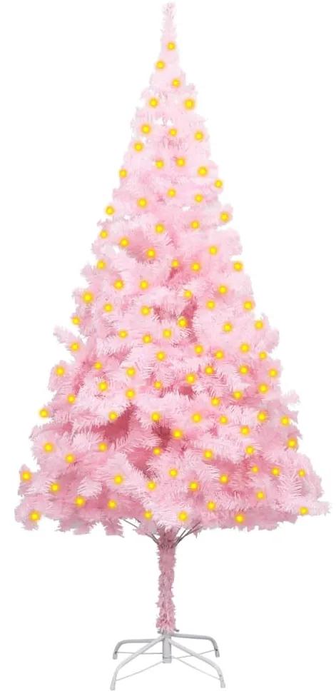3077413 vidaXL Umělý vánoční strom s LED diody a stojanem růžový 180 cm PVC