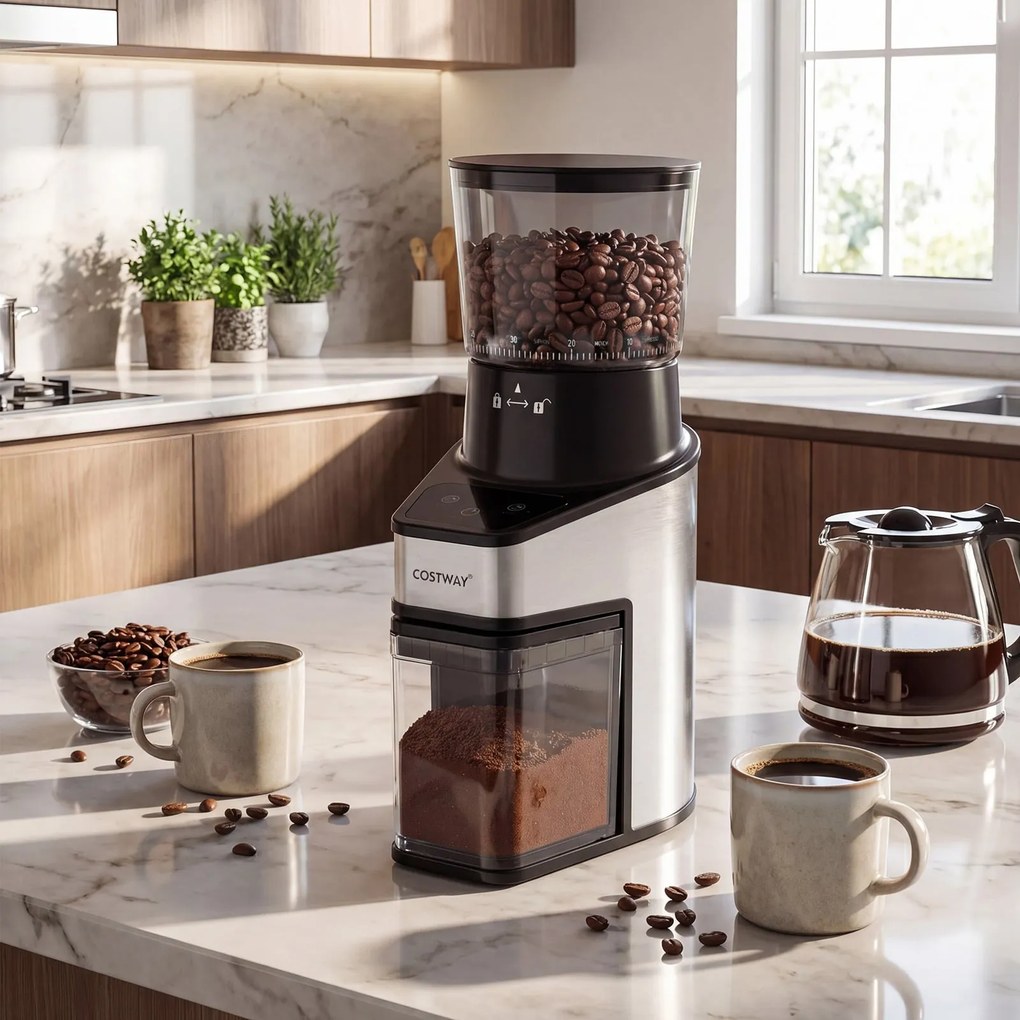 Costway Elektrický mlýnek na kávu s kónickým mlýnkem mlýnek na espresso s 60