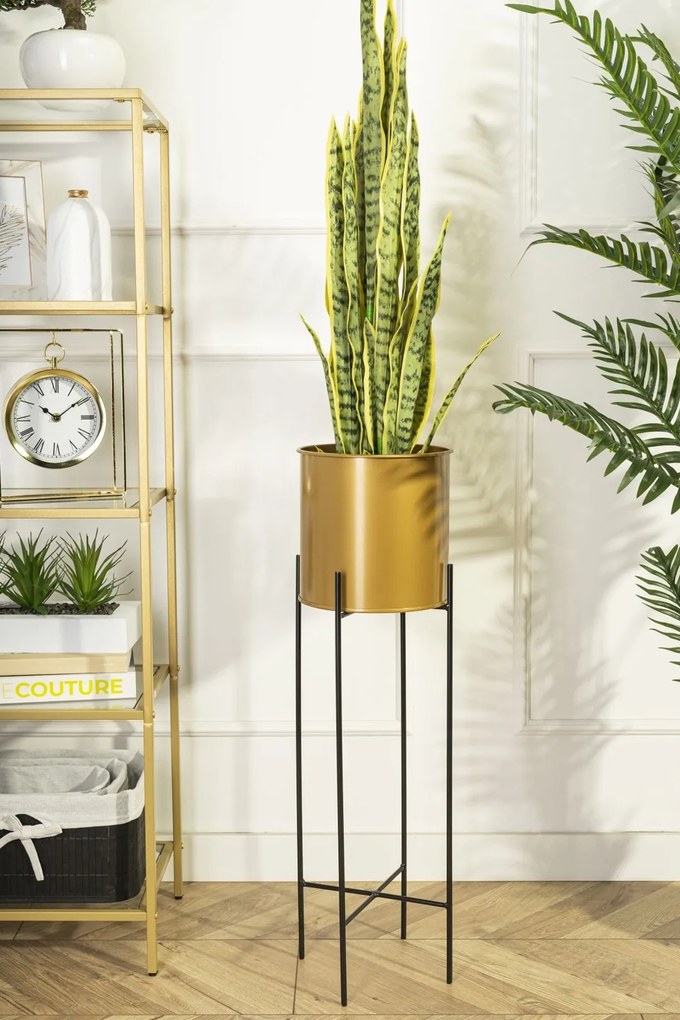 KOVOVÝ KVĚTINÁČ SE STOJÁNEM GLAMOUR 75X24 CM ZLATÁ/ČERNÁ