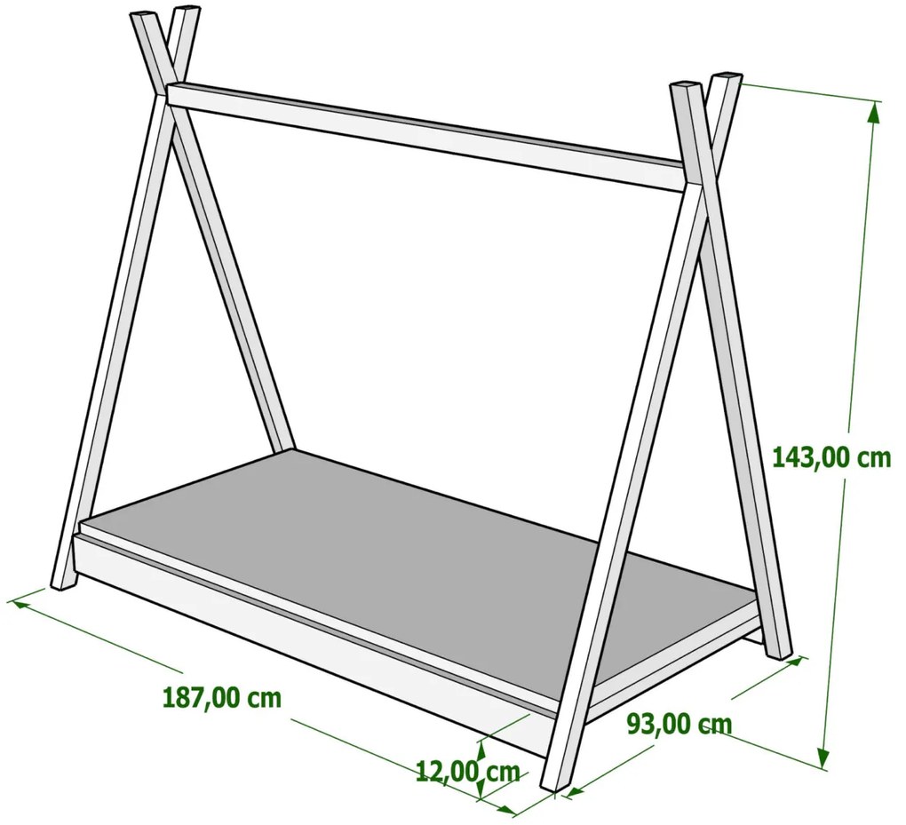 Prckůvsvět postel teepee 180x80 tyrkysová