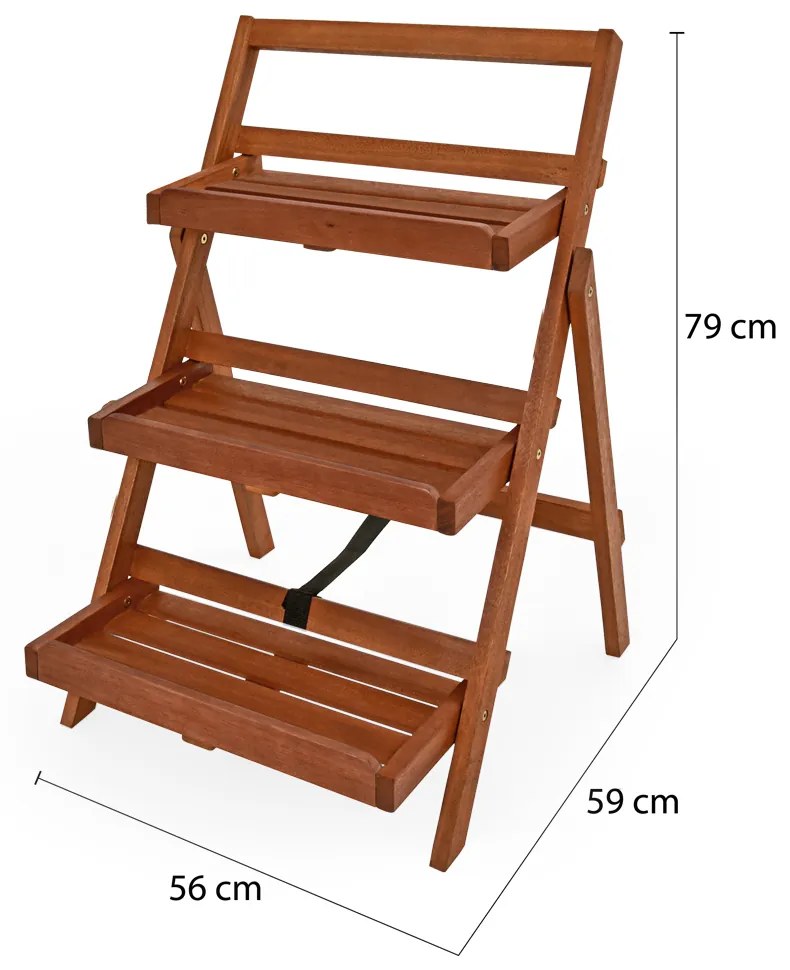 Dřevěný stojan na květiny TULIP, 3 úrovně, 56x59x79cm, hnědá Casaria