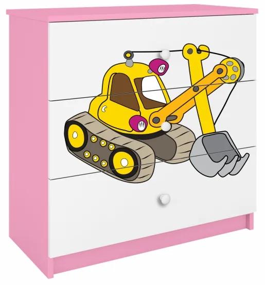 KOCOT KIDS Komoda - BABYDREAMS, matná bílá/růžová, různé motivy na výběr Motiv: nákladní auto
