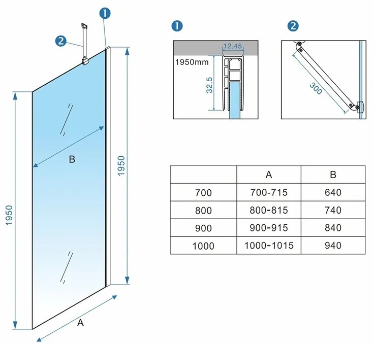 BPS-koupelny Sprchová zástěna Walk-in HYD-WI24 90 černá - bez vaničky