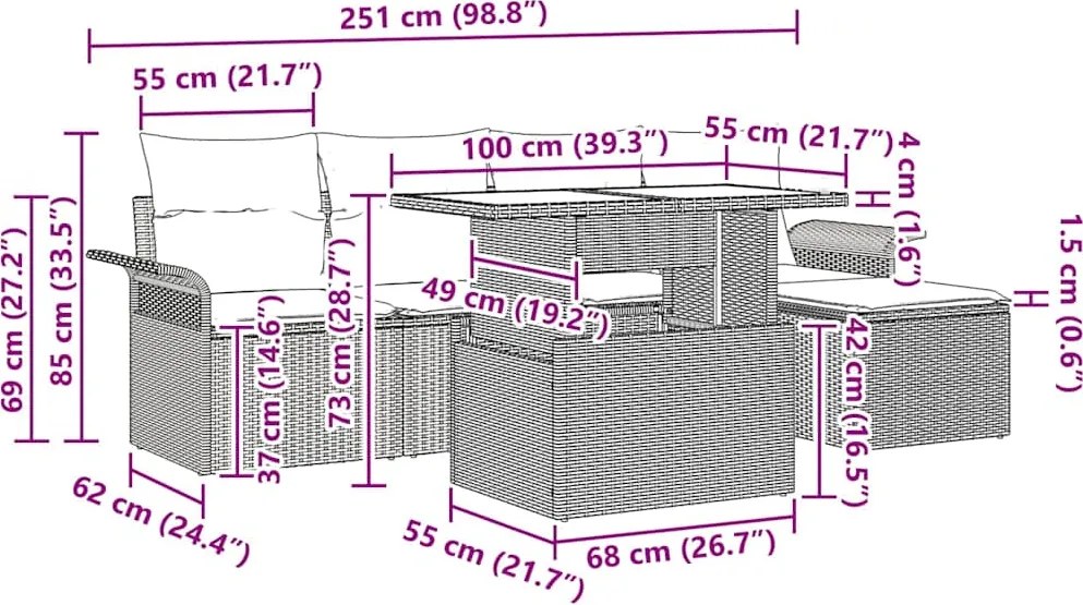 Sada zahradních pohovek 6 ks Světle šedá 3357005