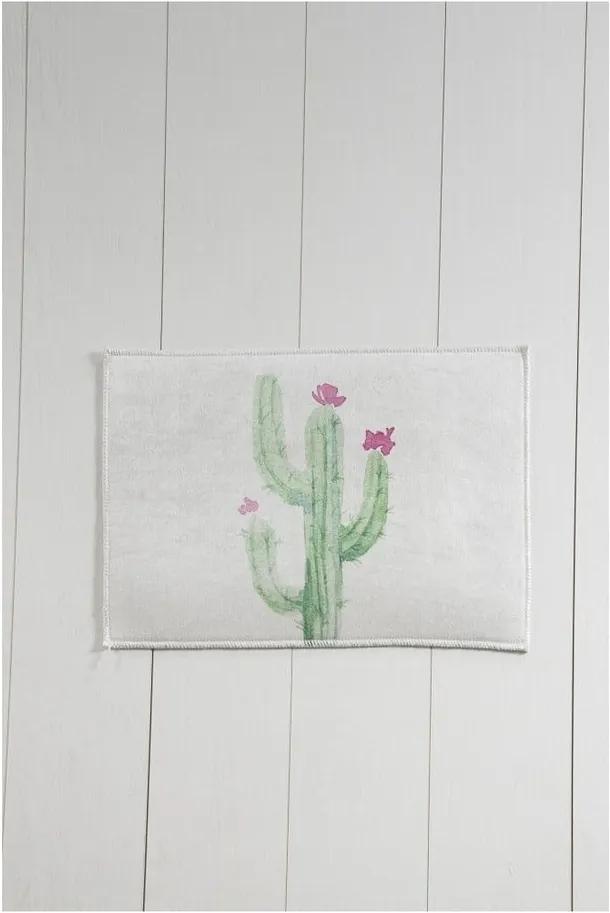 Bílo-zelená koupelnová předložka Tropica Cactus III, 60 x 40 cm