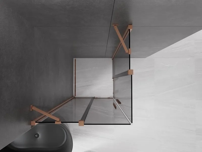 Mexen Velar Duo, sprchový kout s posuvnými dveřmi 100 x 100 cm, 8mm šedé sklo, měděná matná, 871-100-100-42-65