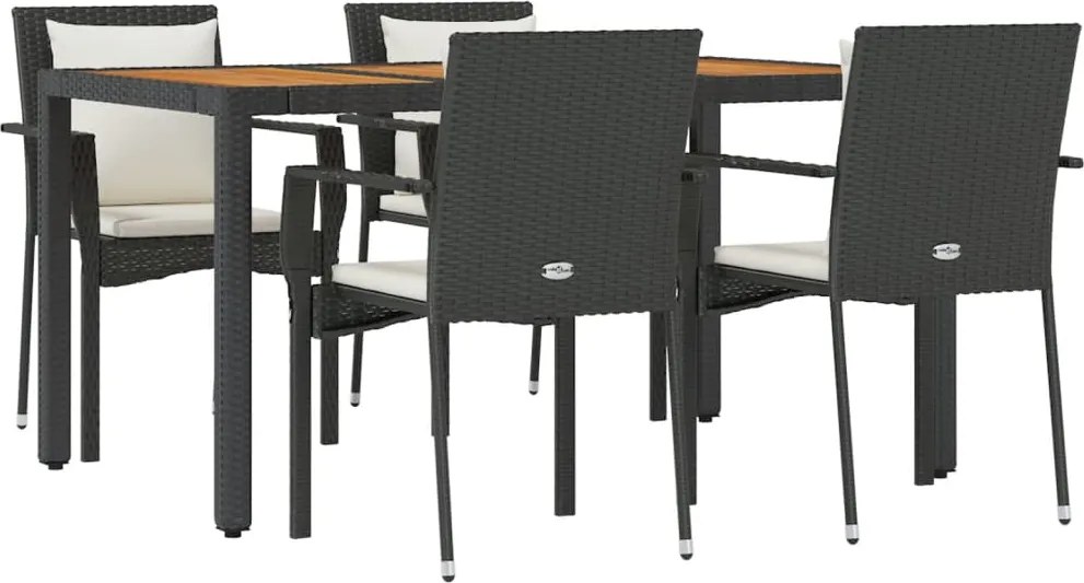 5dílný zahradní jídelní set s poduškami černý polyratan 3157965