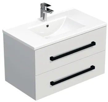 Koupelnová skříňka s černou úchytkou a umyvadlem SAT Cube Way 80x53x46 cm bílá lesk CUBE46C802BIMOD