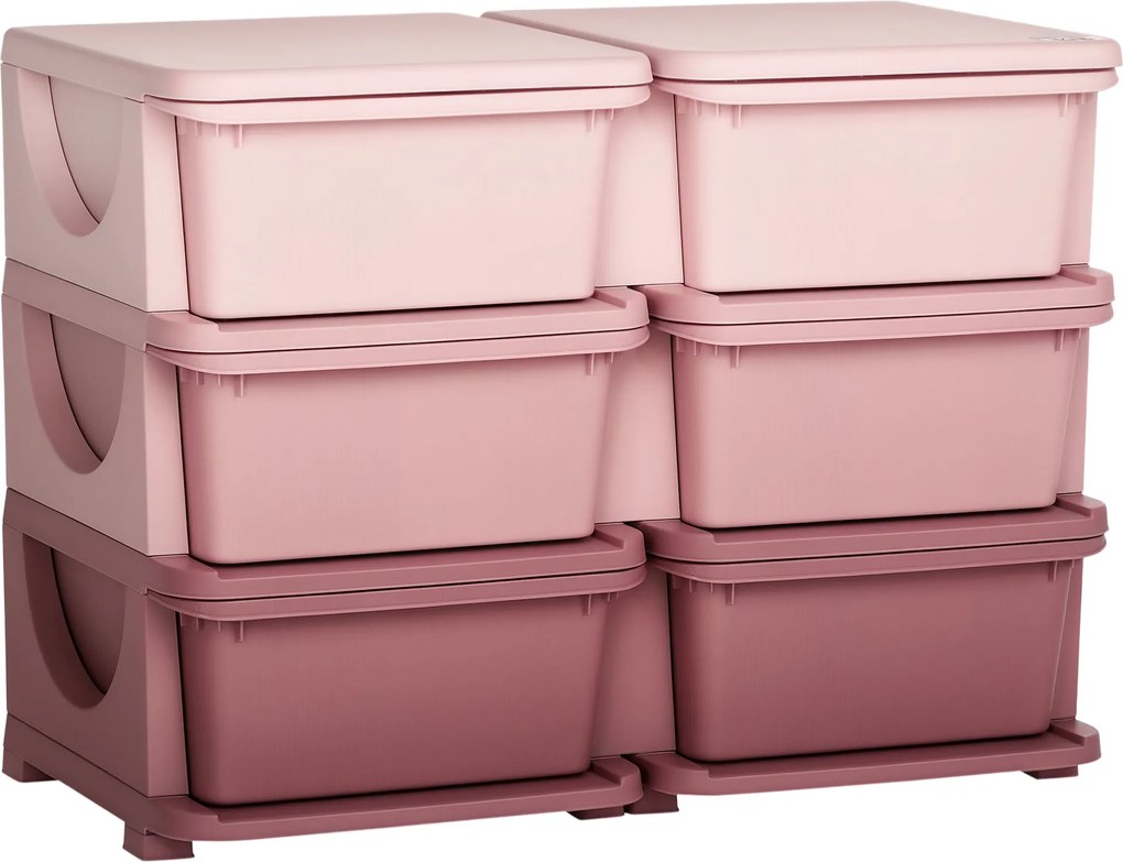 HOMCOM Úložná skříňka pro děti se šesti zásuvkami a úložným prostorem na hračky, organizér na hračky, 75 x 37 x 56,5 cm, růžová, vhodné do dětského po