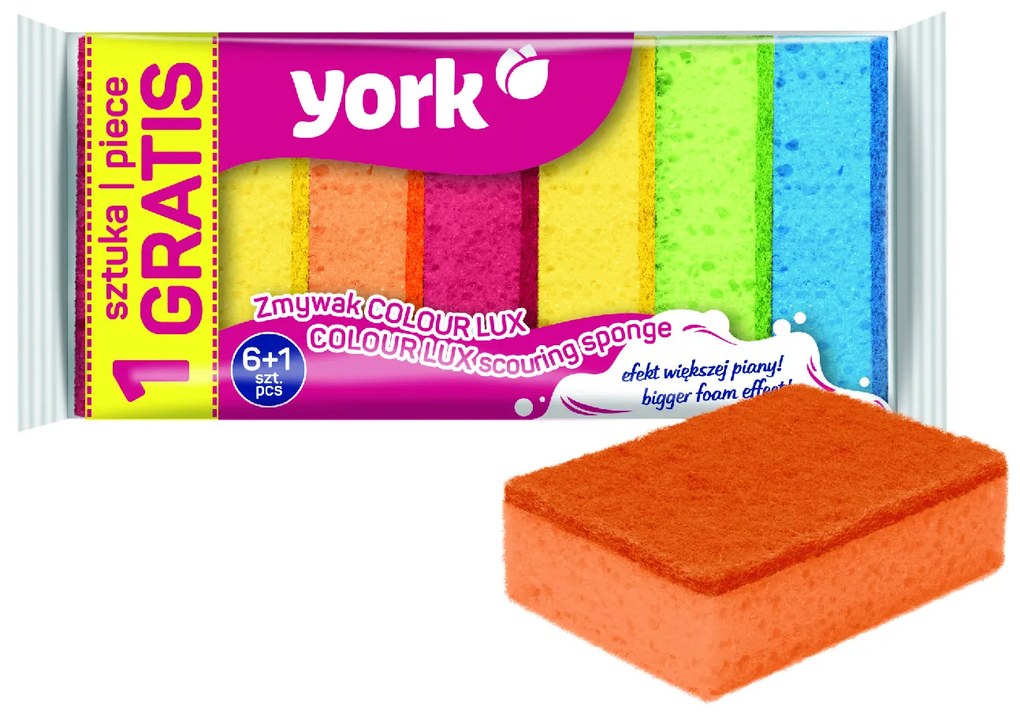 YORK Drhnoucí houbička COLOUR LUX 6+1 ks