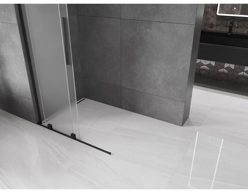 Mexen Velar L, posuvná sprchová zástěna Walk-in 100 x 200 cm, 8mm sklo námraza, černá matná, 871-100-003-33-70