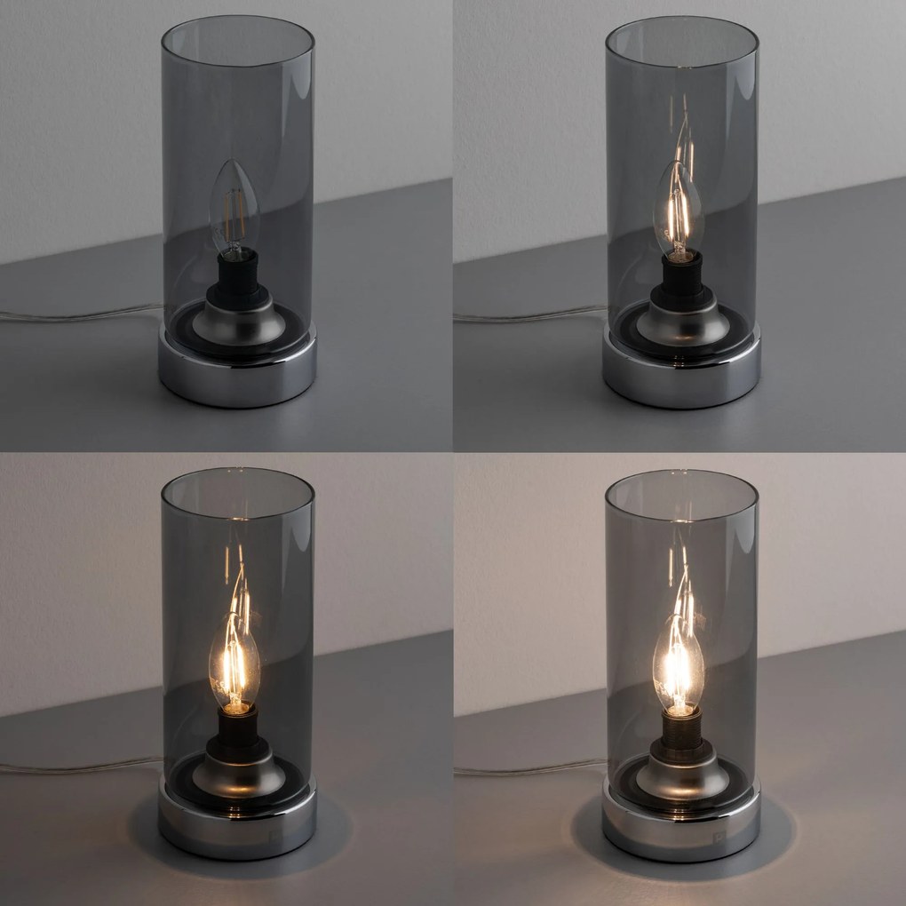 Paulmann 77056 Pinja, stolní dotyková lampa, 1x40W, chrom, kouřové stínítko, 24cm
