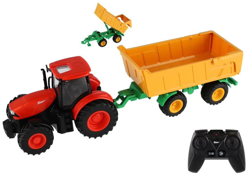 Traktor Zetor RC s valníkem plast 42cm 2,4GHz dobíjecí pack + baterie se zvukem v krabici