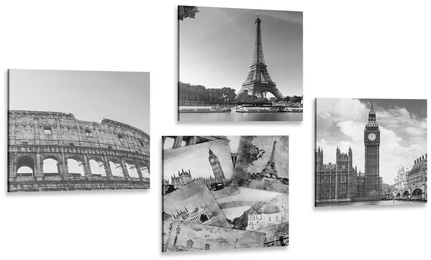 Set obrazů historické bohatství v černobílém provedení Varianta: 4x 40x40