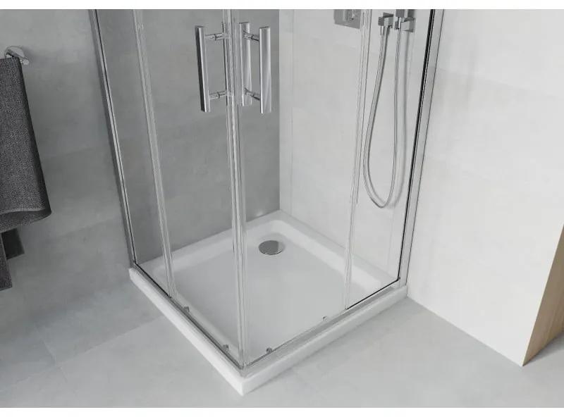 Mexen Rio čtvercový sprchový kout 80 x 80 cm, Průhledné, Chromovaná + sprchová vanička Flat, Bílá - 860-080-080-01-00-4010