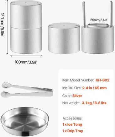Ice Diamond Lisovač ledových koulí 6,1 cm Diamond Lisovací sada ledu pro whisky