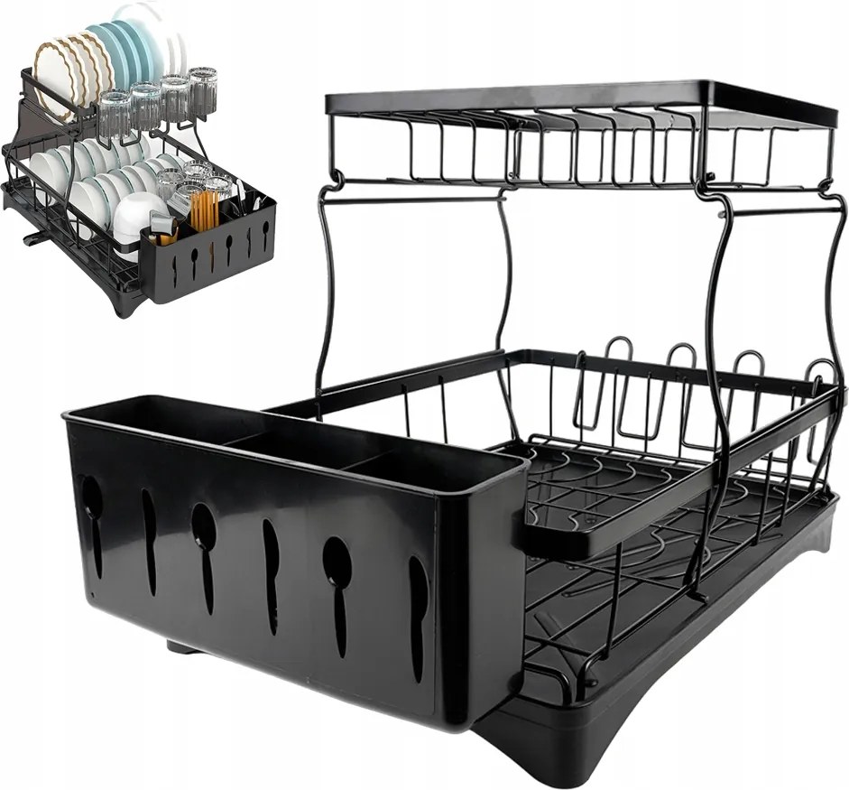 Sušení Dřezu Na Nádobí Odkapávač Černý Stojící S Výsuvným Vývodem Vody