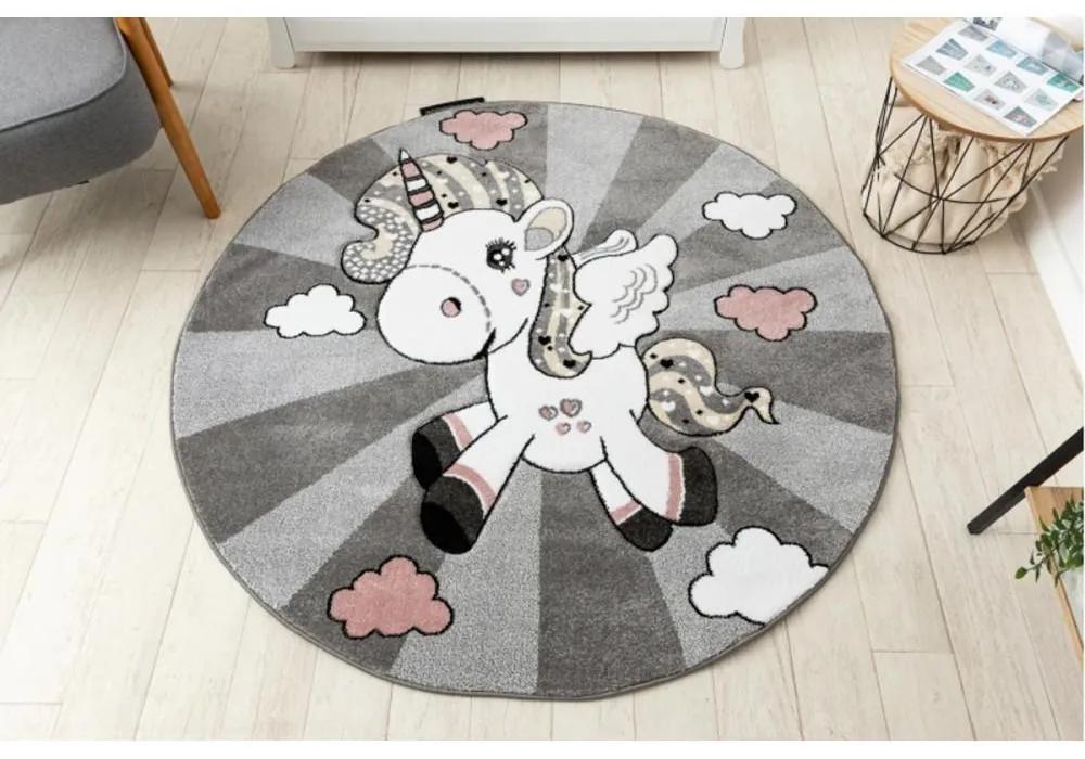 Dětský kusový koberec Jednorožec šedý kruh 160cm