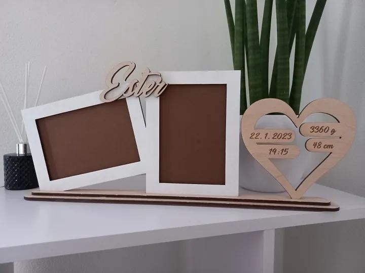 Dřevěný rámeček se srdcem na 2 fotografie 10x15 cm