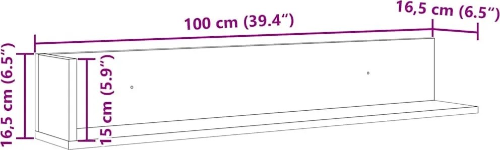 vidaXL Nástěnné police 2 ks 100 x 16,5 x 16,5 cm kompozit [860048] Barva: kouřový dub