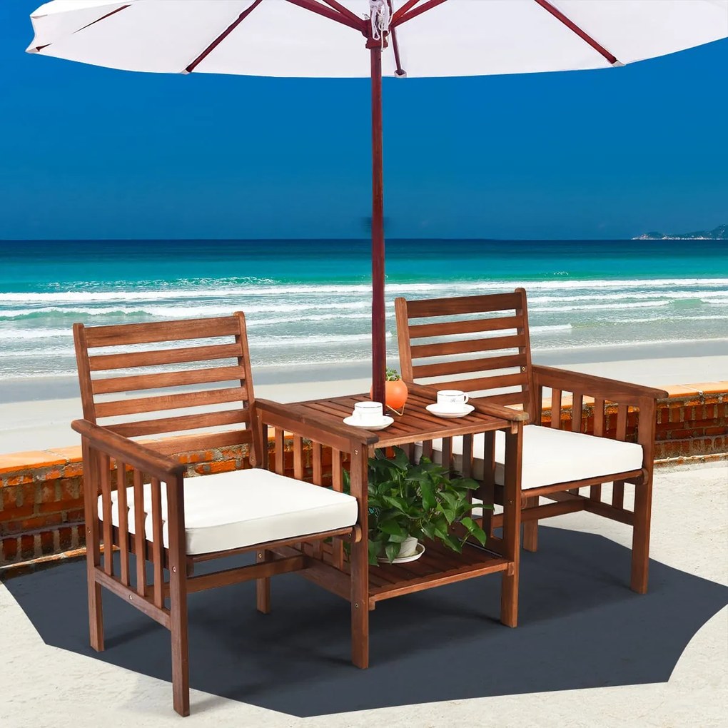 Costway Double Seat Acacia Wood 3dílná sada stolu a židlí, přírodní