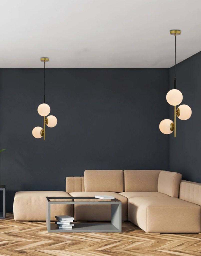 Závěsná lampa 3 Duo koule černá matná/zlatá