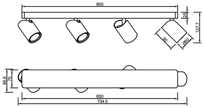 Mantra Sal, spotové svítidlo 4xGU10, černá/zlatá, délka 65cm