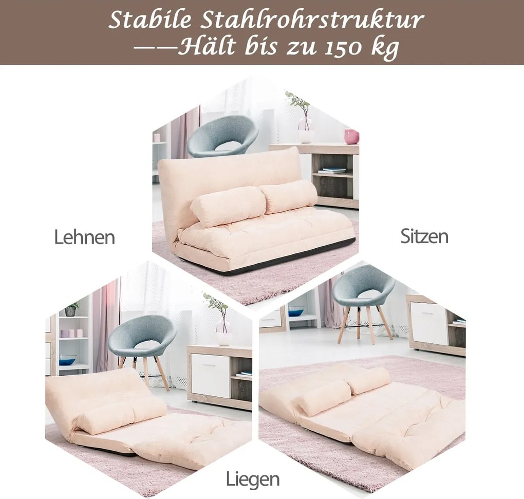 Costway Rozkládací pohovka na podlaze s 2 polštáři a opěradlem 6