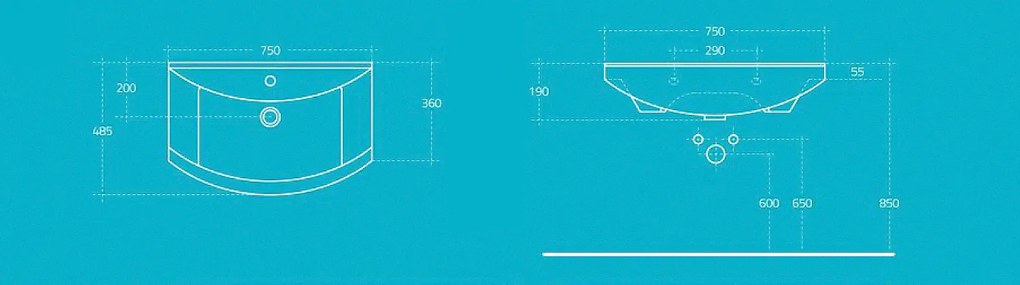 Aqualine Zero 6075 umyvadlo nábytkové 75 x 48,5 cm