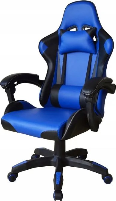 Ergonomická herní židle s polštářky, modrá