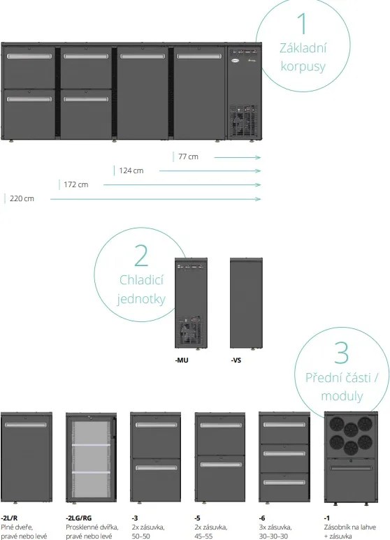 Serrco SCL-2222MU+ - Barový minibar, š. 2200 mm, 574 l, 4 plné dveře, LED osvětlení, 68924 + Záruka 2 roky pro firmy