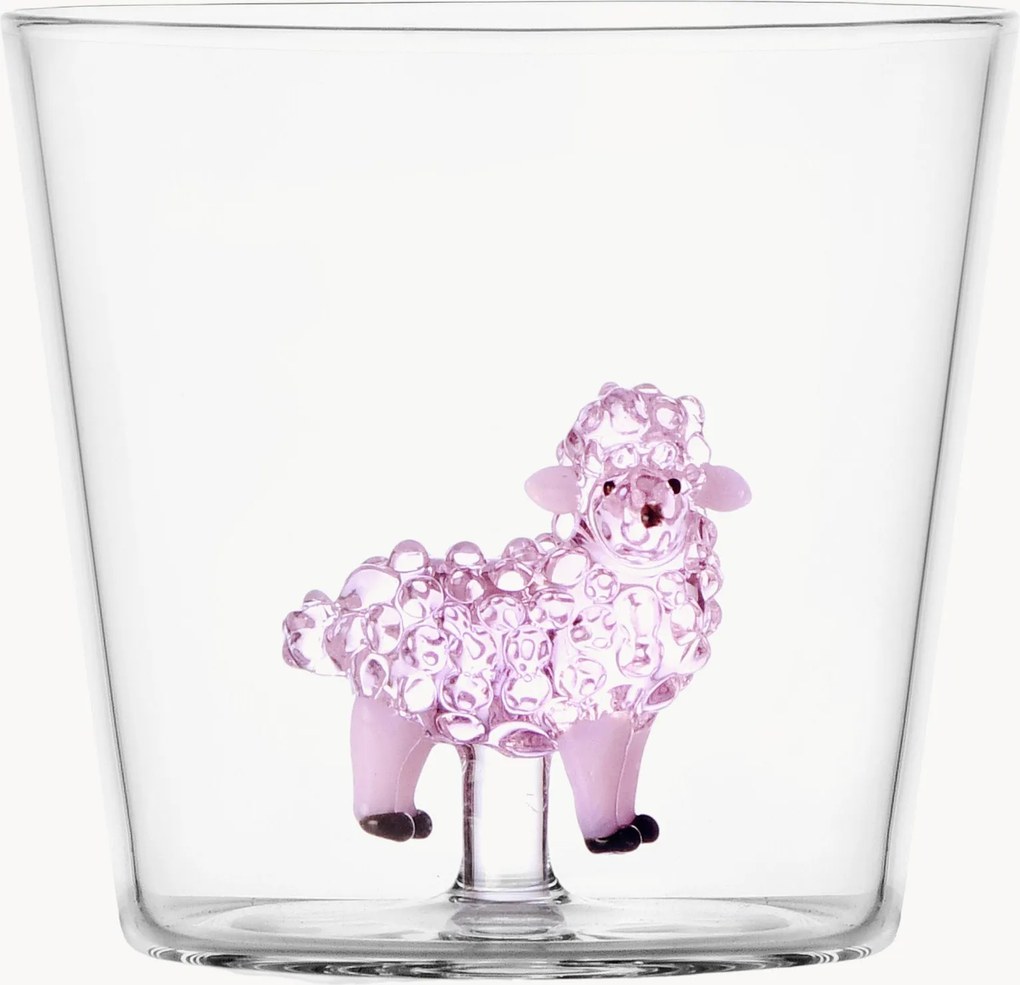 Ručně vyrobený skleněný pohárek z borosilikátového skla Pink Sheep