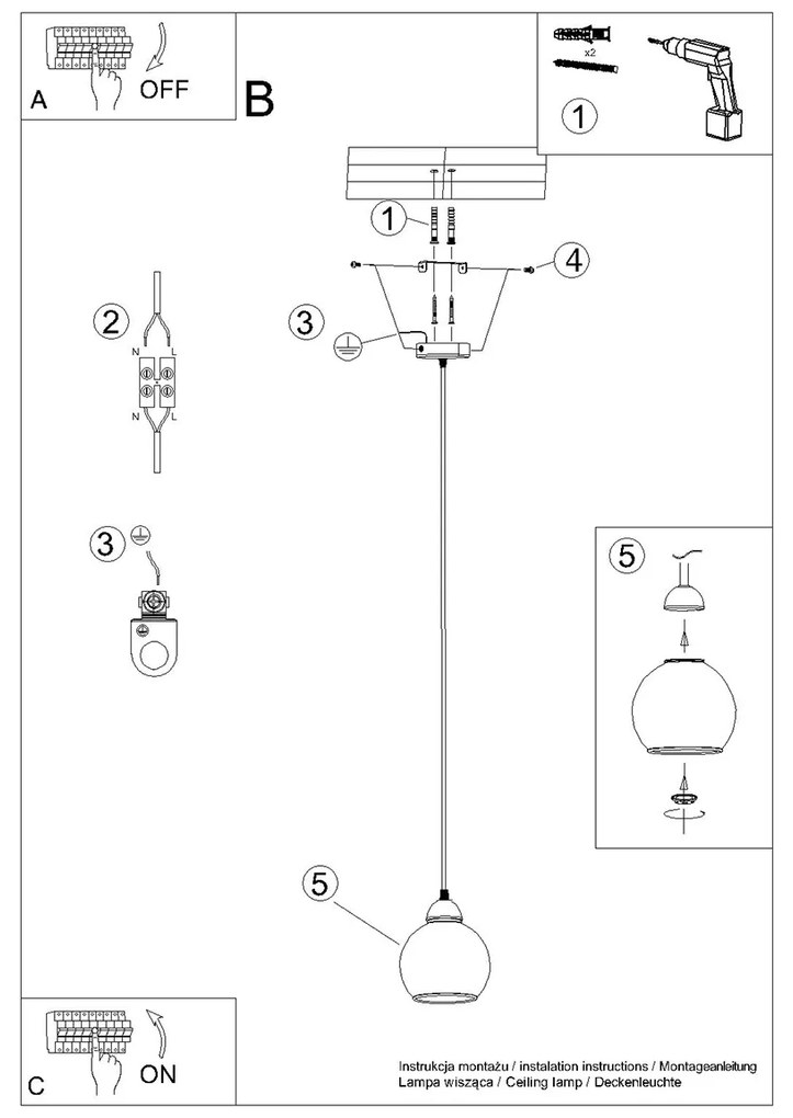 Závěsné svítidlo Alino, 1x grafitové skleněné stínítko