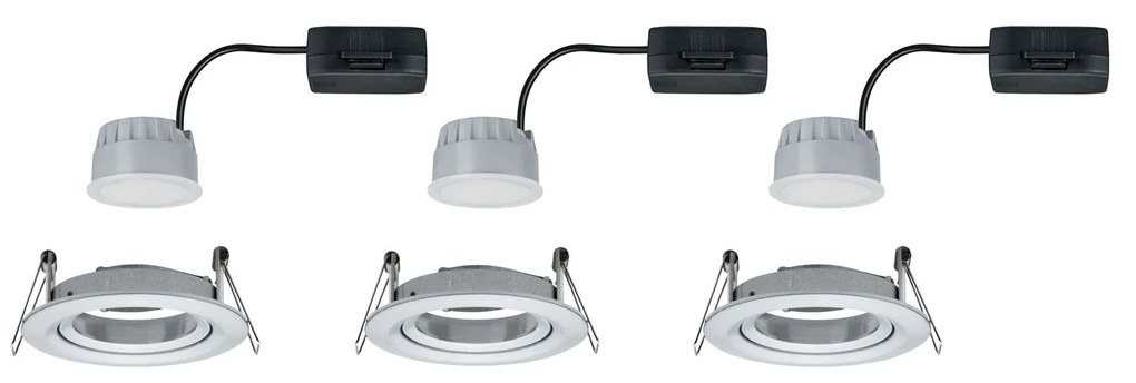 Paulmann 93487 LED Coin Nova round, set kulatých bodovek v úpravě kartáčovaný hliník, 3x6,5W LED 2700K tříkrokové stmívání, prům.8,4cm