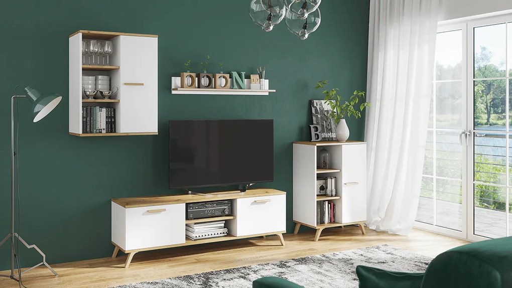 Televizní stolek RALF 01 Bílý + dub artisan