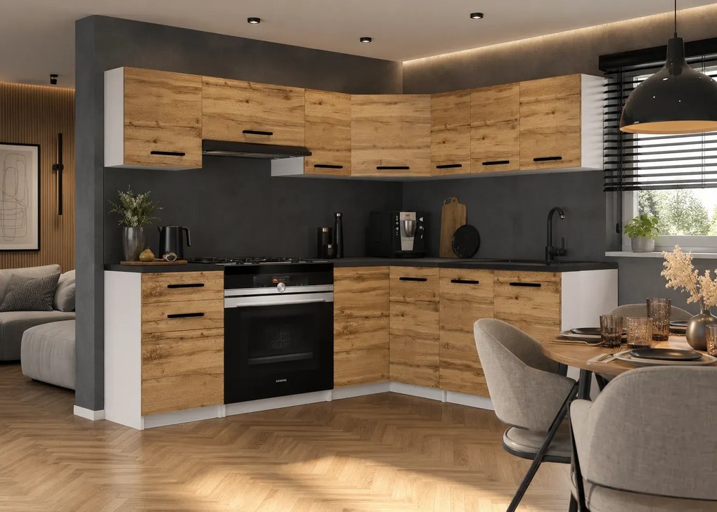 Kuchyňská linka Belini 360 cm dub wotan s pracovní deskou Lidiauniqa2 TOR LIDIAUNIQA2/4/WT/DW/0/B1