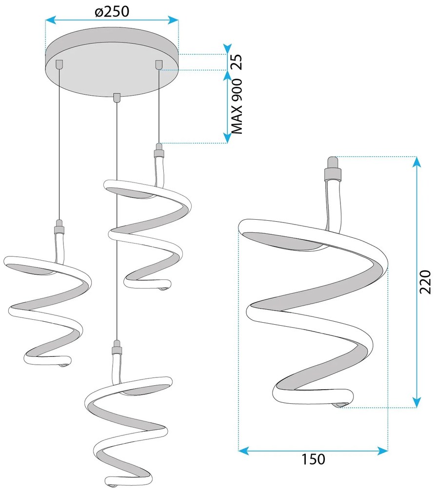 Toolight Toolight, LED závěsné svítidlo 3x20W, 4000K, 4000lm, G075-3CPR, zlatá, OSW-08661