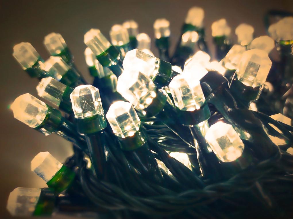 Venkovní LED vánoční řetěz s šestihrannými LED diodami, teplá bílá, 10m, 100 LED