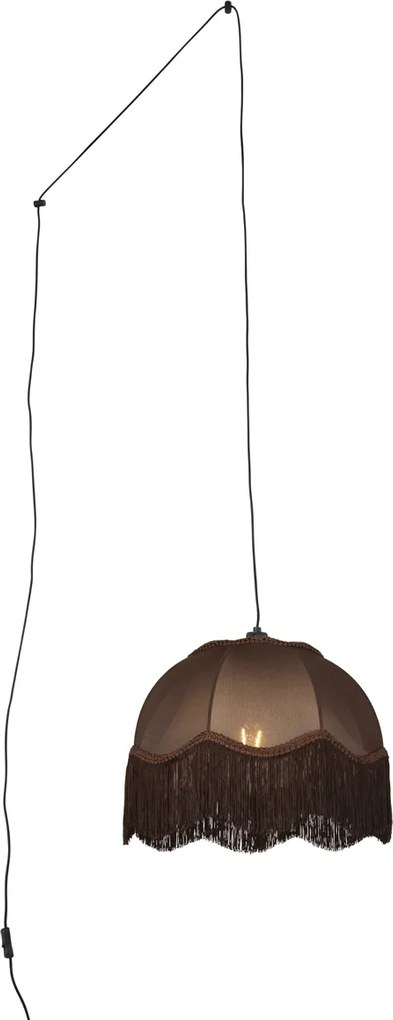 Závěsná lampa černá se zástrčkou a hnědým stínidlem s bílým vnitřkem 31,5 cm - Cavalux