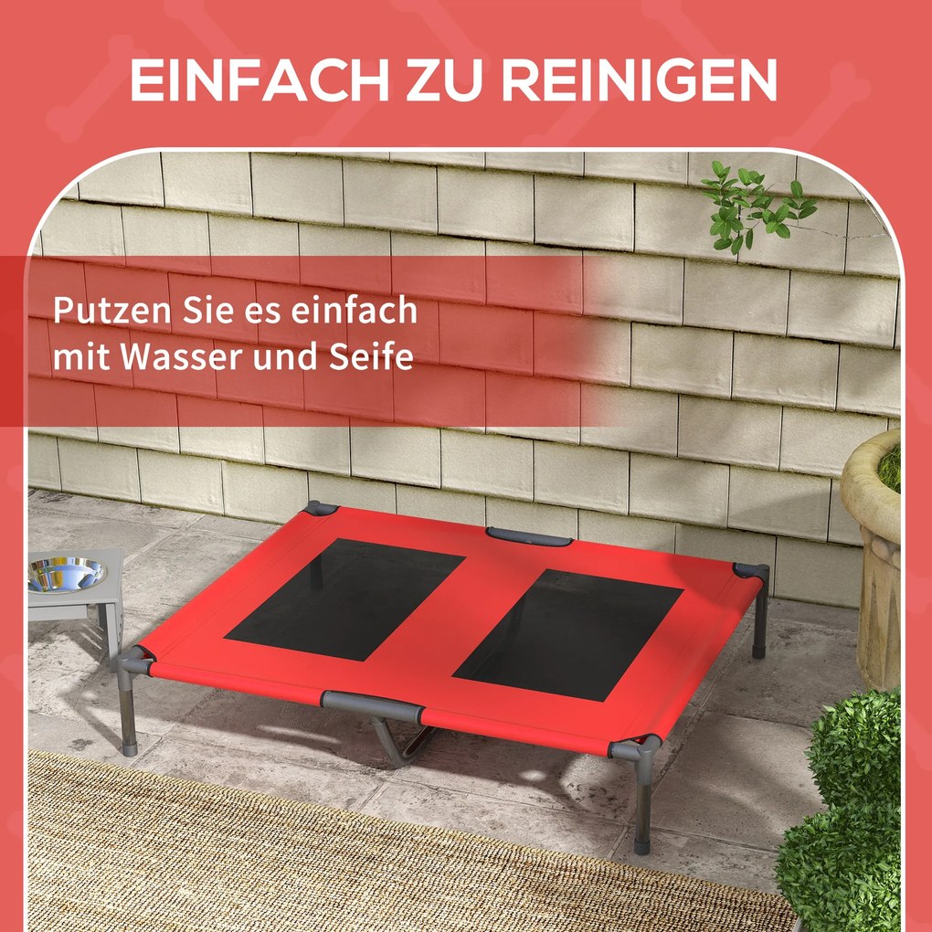 PawHut Zvýšený pelíšek pro psy Pelíšek 92x76x18cm Venkovní prodyšný pelíšek pro velké psy Kempování Oxford Red | Aosom.de