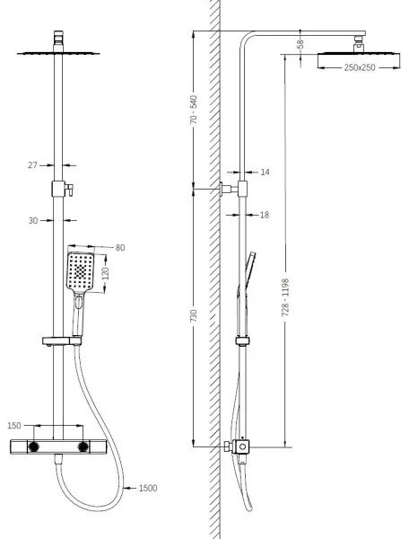 BATH DELUXE 31-120-06-70-00 - Sprchová sada s term baterií NAESBY kartáč. mosaz