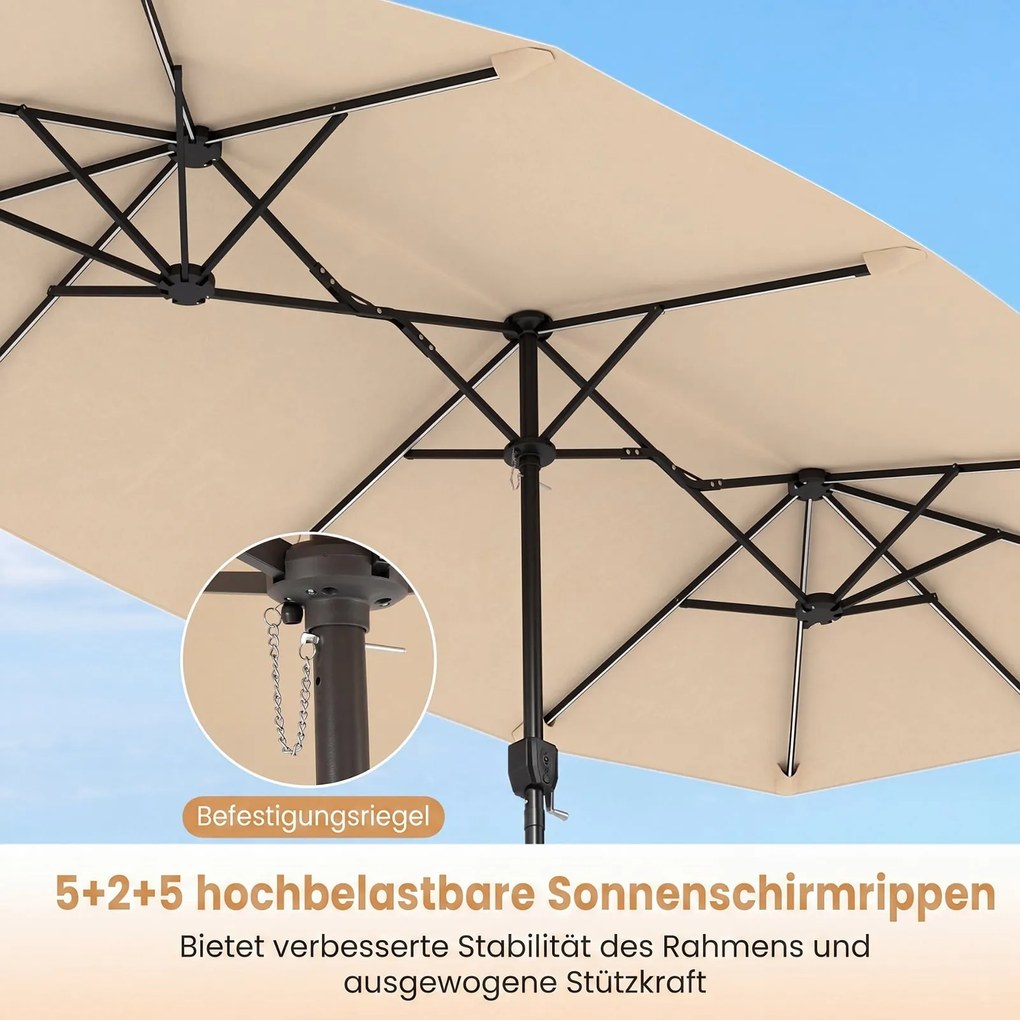 Costway Dvojitý slunečník s LED osvětlením obdélníkový – 400 × 210 cm, béžový