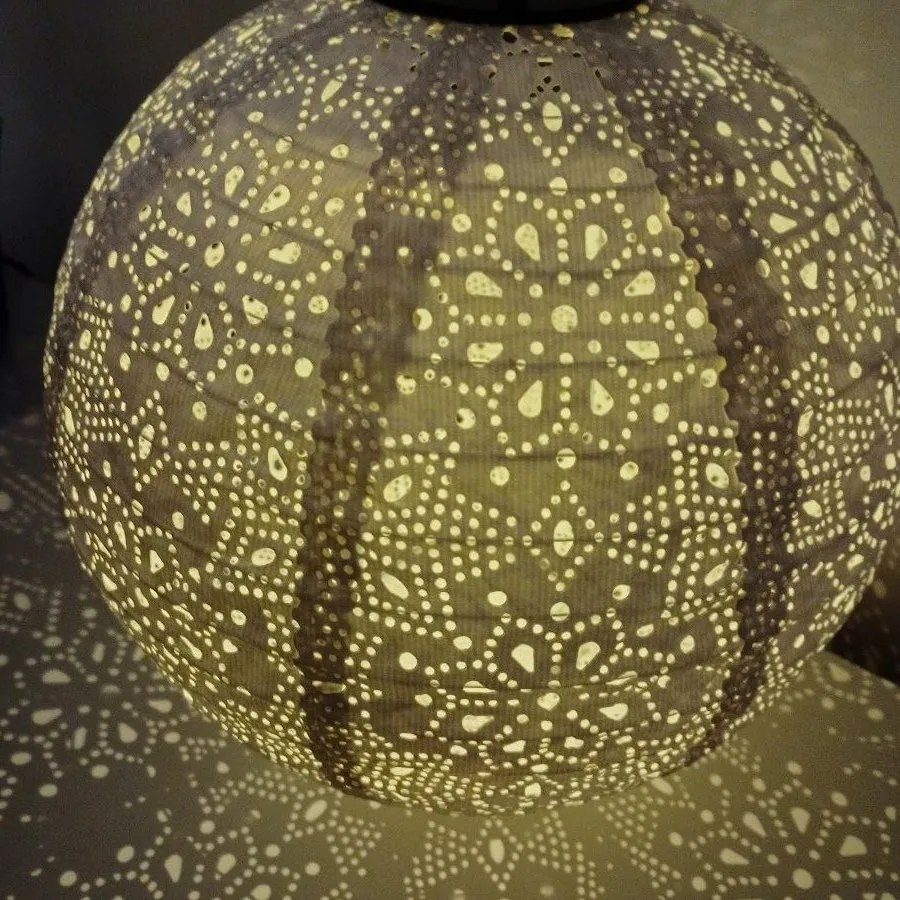 LED lampion solární bílý venkovní 30 cm, teple bílá, látkový papír