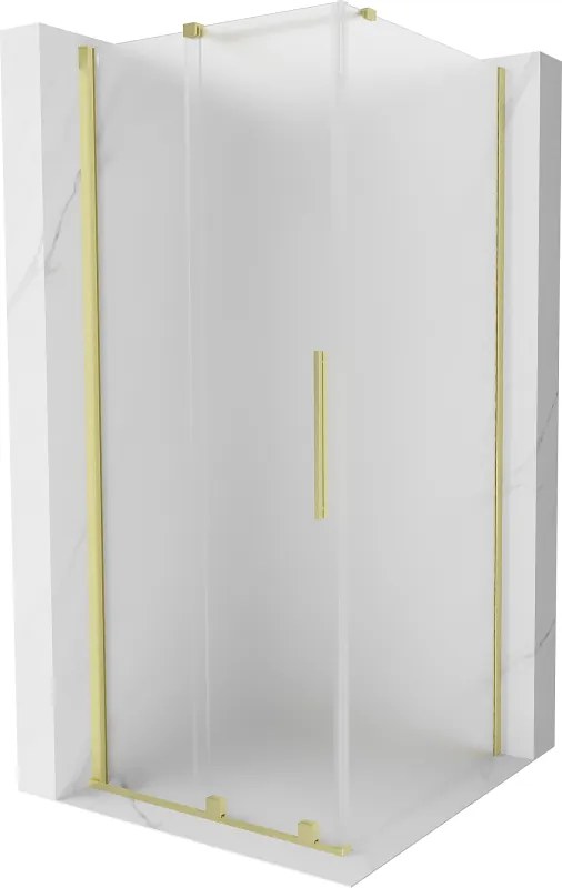 Mexen Velar, sprchový kout s posuvnými dveřmi 100 x 100 cm, 8mm sklo námraza, zlatá matná, 871-100-100-31-55