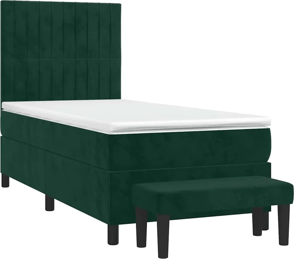 Box spring postel s matrací tmavě zelená 90x200 cm samet 3137944