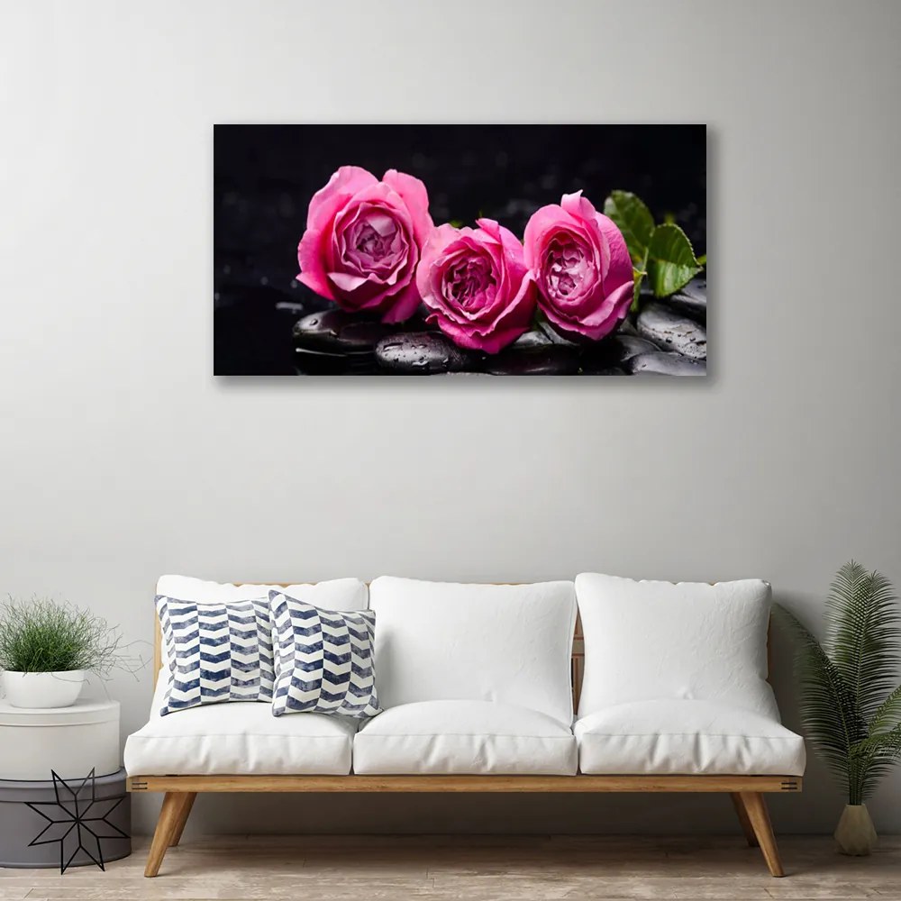 Obraz na plátně Růže Kameny Zen Lázně Příroda 100x50 cm